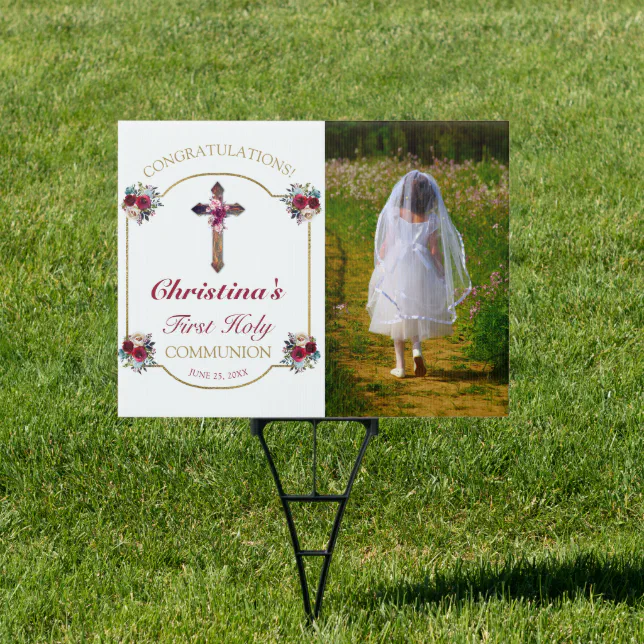 Elegant Red Rose Girls 1st Holy Communion Yard Sign | Zazzle