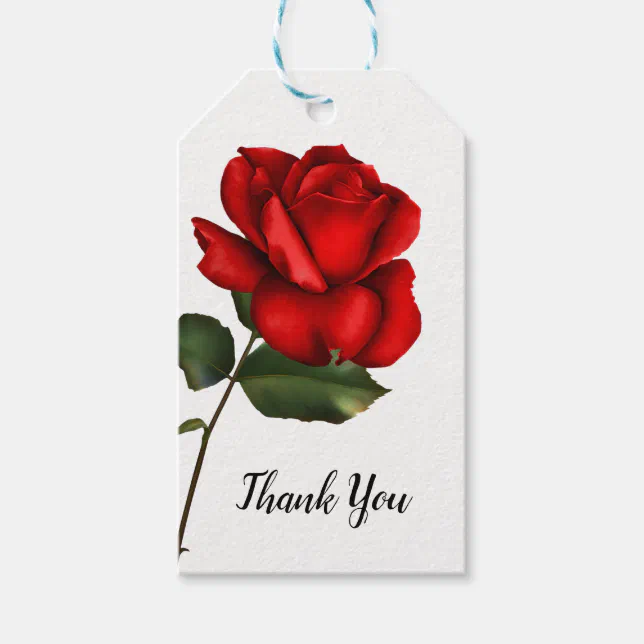 Elegant Red Rose Long Stem Floral Party Favor Gift Tags | Zazzle