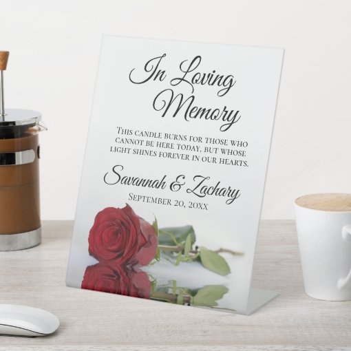 Elegant Red Rose Loving Memory Wedding Memorial Pedestal Sign | Zazzle