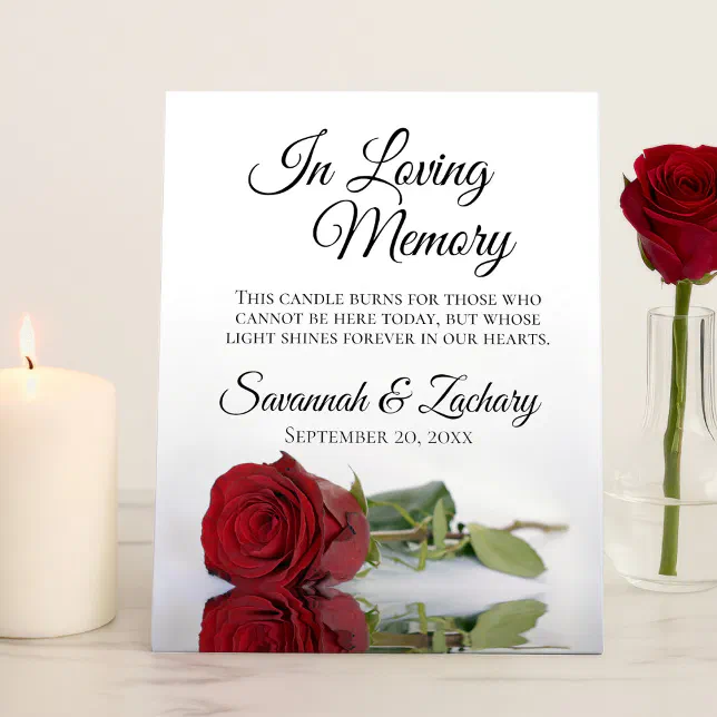 Elegant Red Rose Loving Memory Wedding Memorial Pedestal Sign | Zazzle