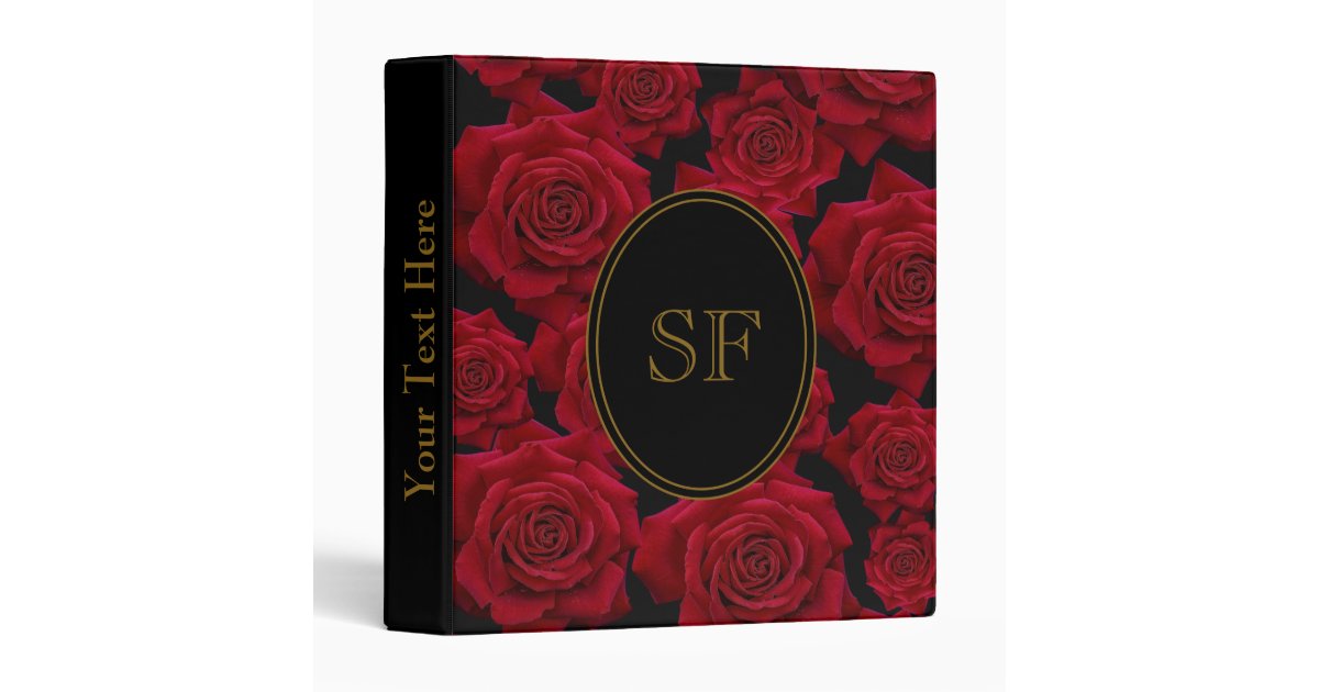 Elegant Red Rose - Monogram 3 Ring Binder | Zazzle