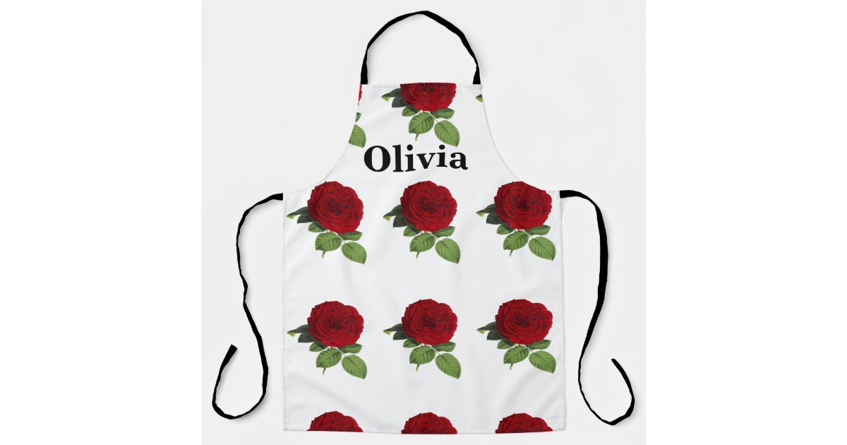 Elegant Red Rose Name Personalized Apron | Zazzle