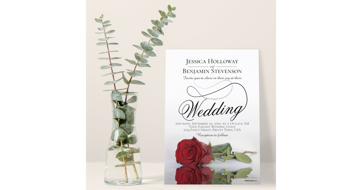 Elegant Red Rose Reflection Romantic Wedding Invitation | Zazzle