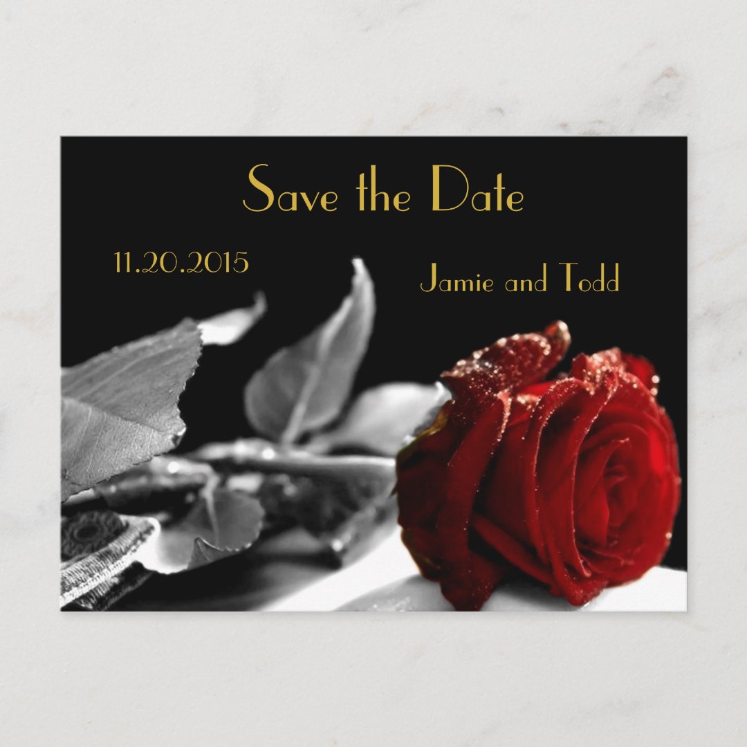 Elegant Red Rose Save the Date Announcement Postcard | Zazzle