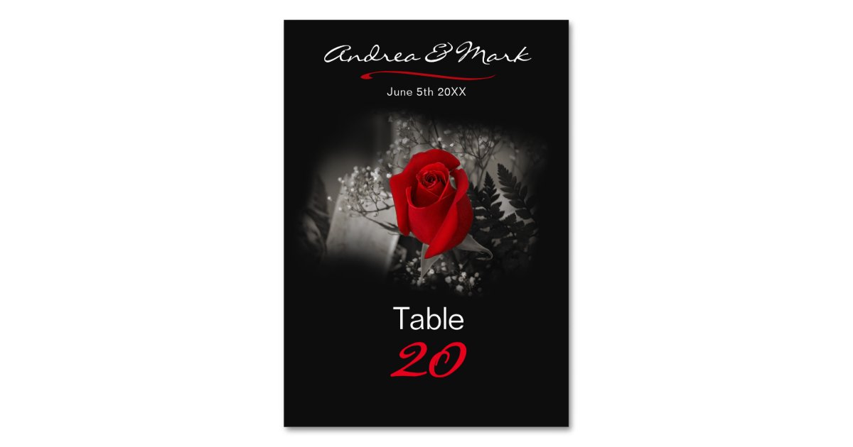 Elegant Red Rose Vignette Black Classic Table Numb Table Number | Zazzle