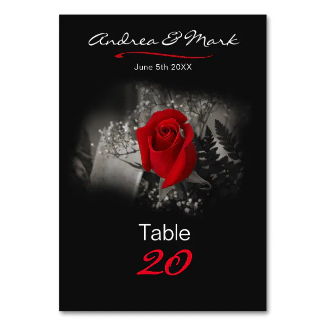Elegant Red Rose Vignette Black Classic Table Numb Table Number | Zazzle