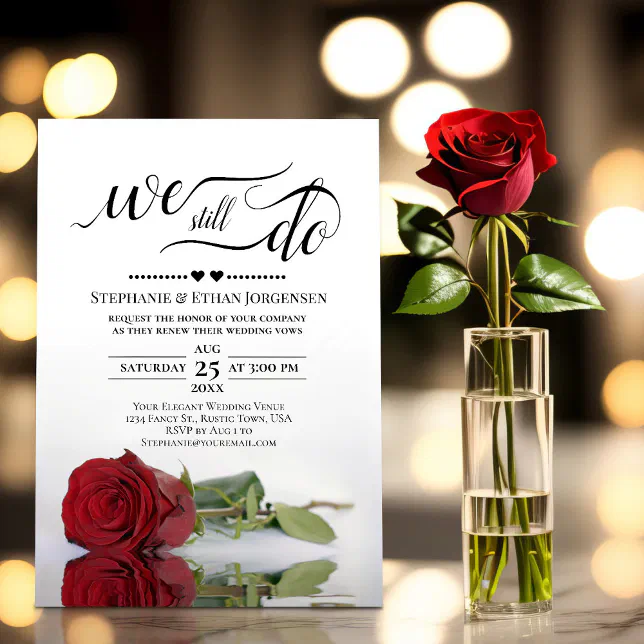 Elegant Red Rose We Still Do Wedding Vow Renewal Invitation | Zazzle