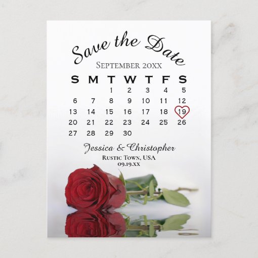 Elegant Red Rose Wedding Calendar Save the Date Announcement Postcard ...