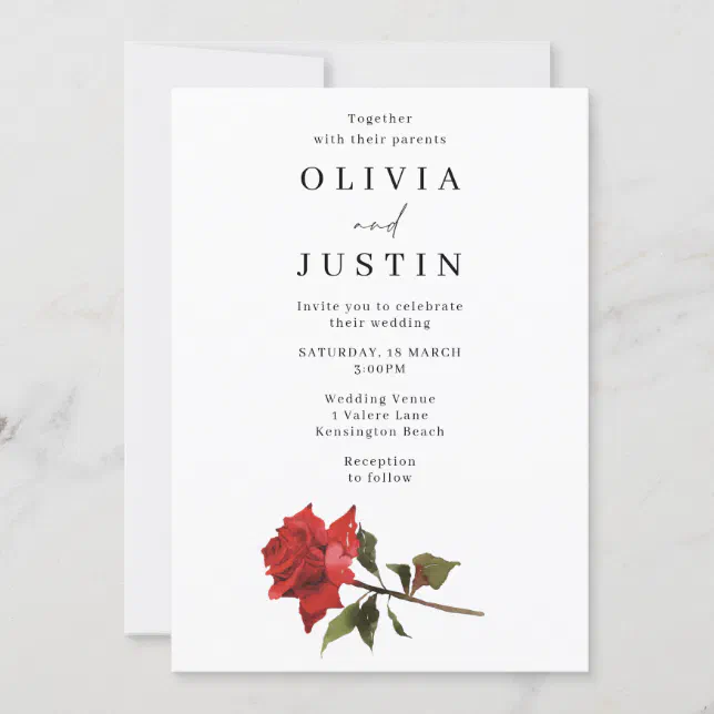 Elegant Red Rose Wedding Invitation | Zazzle