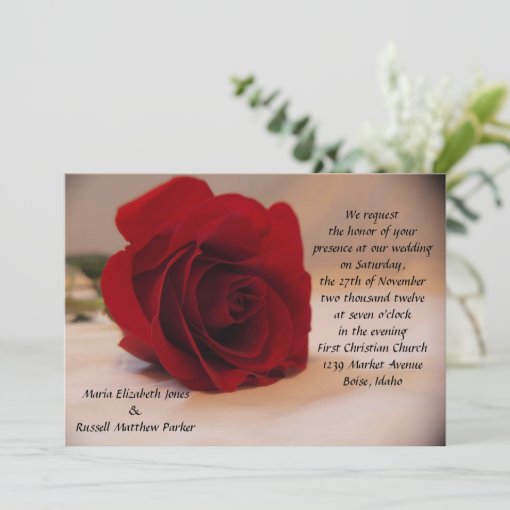 Elegant Red Rose Wedding Invitation | Zazzle