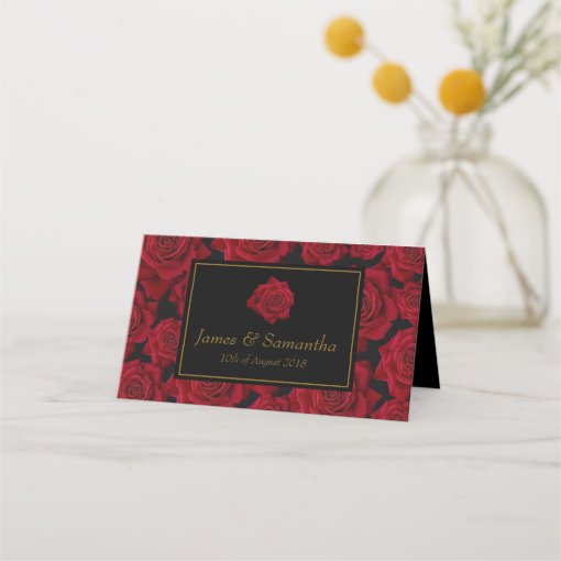 Elegant Red Rose - Wedding Place Card | Zazzle