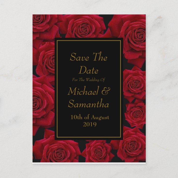 Elegant Red Rose - Wedding Save The Date Announcement Postcard | Zazzle