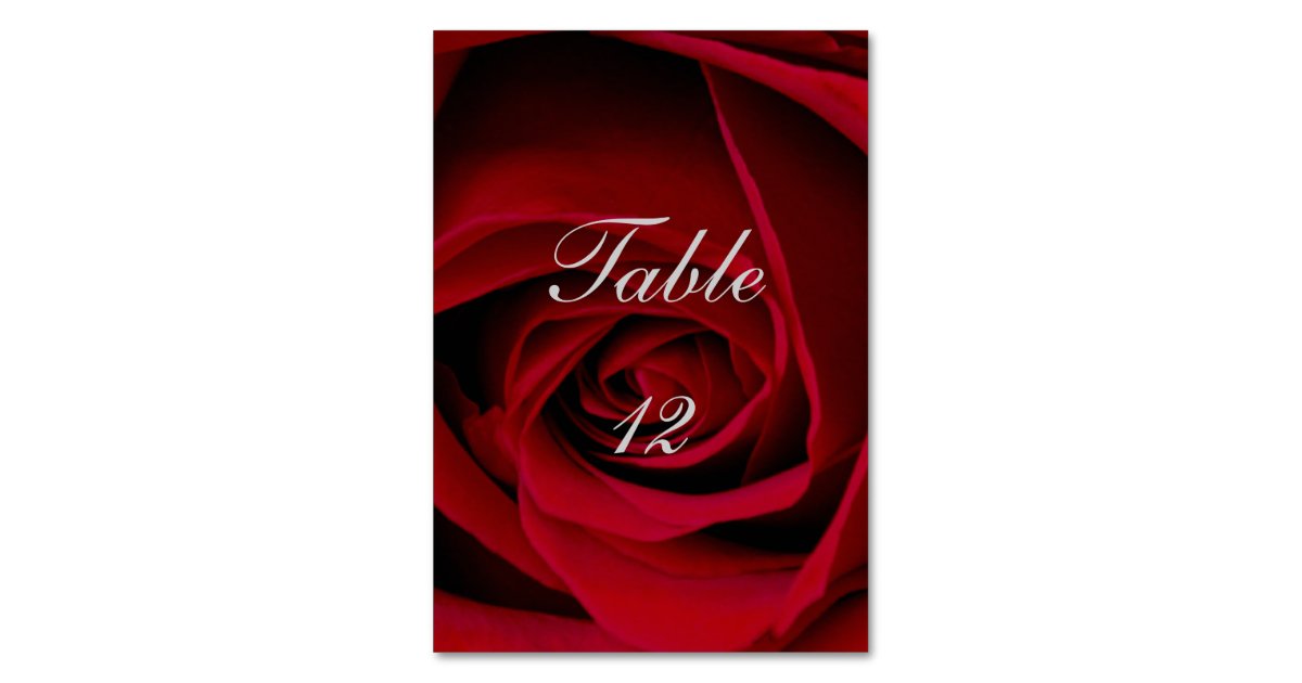 Elegant Red Rose Wedding Table Cards | Zazzle