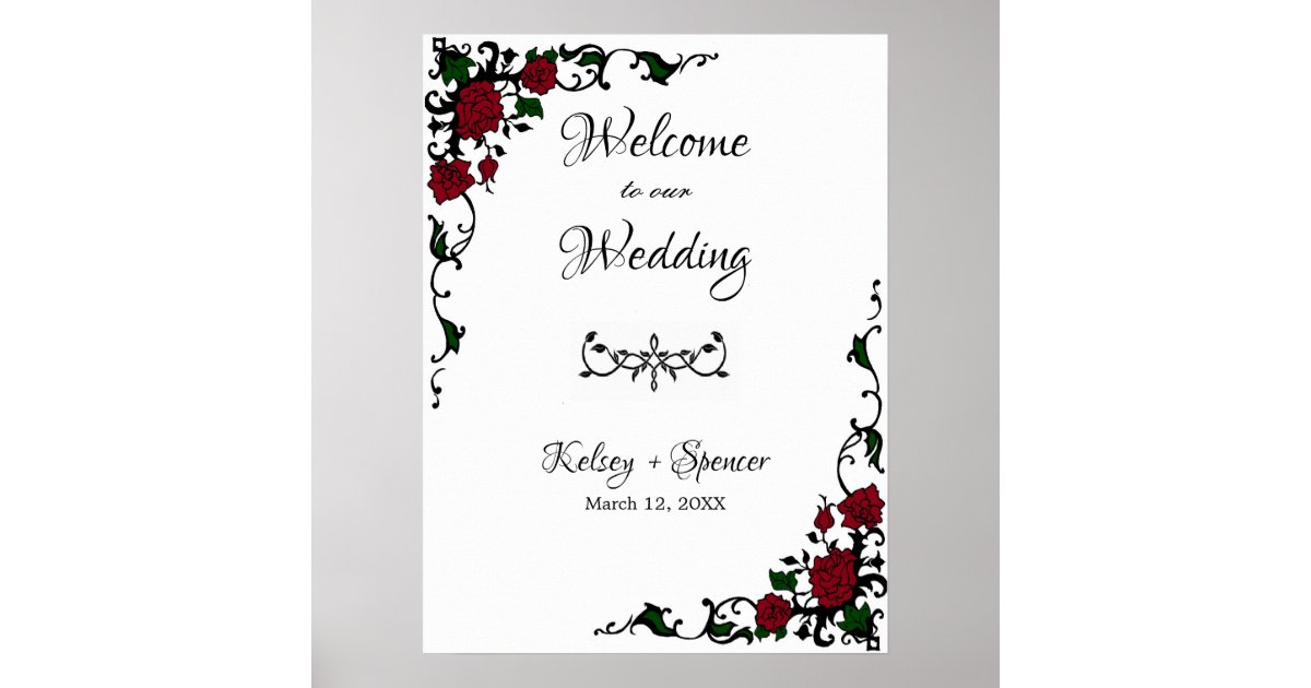 Elegant Red Rose Welcome Sign | Zazzle
