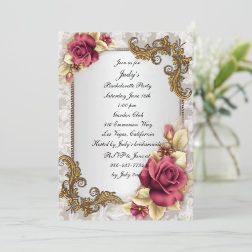 Elegant Red Roses Bachelorette Party Invitation | Zazzle