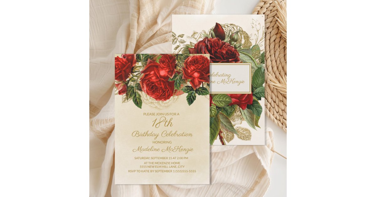 Elegant Red Roses Champagne 18th Birthday Invitation | Zazzle