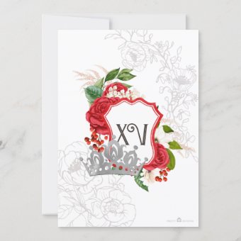 Elegant Red Roses Floral Crest Formal Quinceañera Invitation | Zazzle