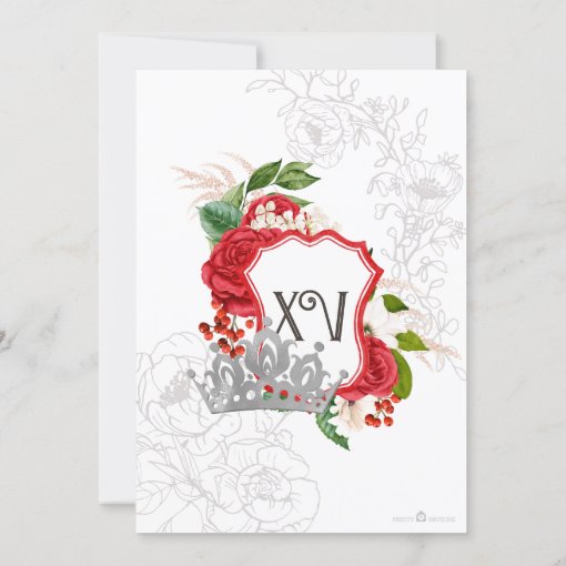 Elegant Red Roses Floral Crest Formal Quinceañera Invitation | Zazzle