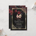 Elegant Red Roses Frame Black 40th Birthday Invitation | Zazzle