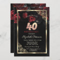Elegant Red Roses Frame Black 40th Birthday Invitation | Zazzle