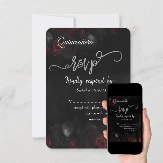 Elegant Red Roses Gothic Quinceañera RSVP Invitation | Zazzle