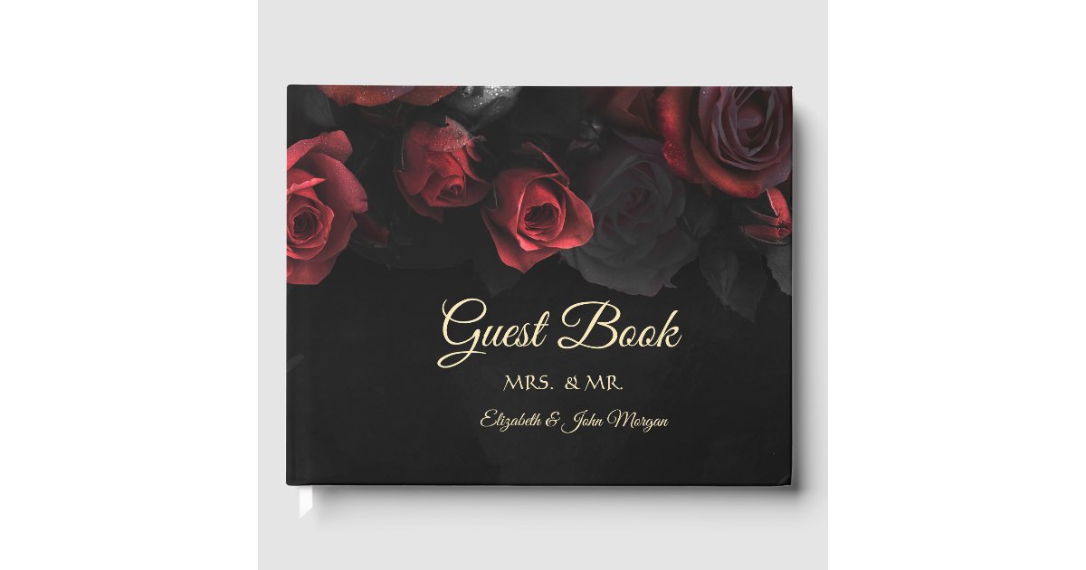 Elegant Red Roses Gothic Wedding Guest Book | Zazzle