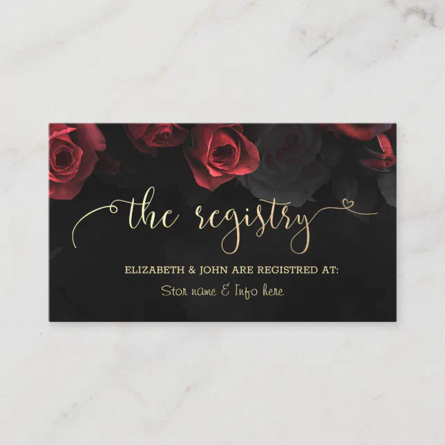 Elegant Red Roses Gothic Wedding Registry Enclosure Card | Zazzle