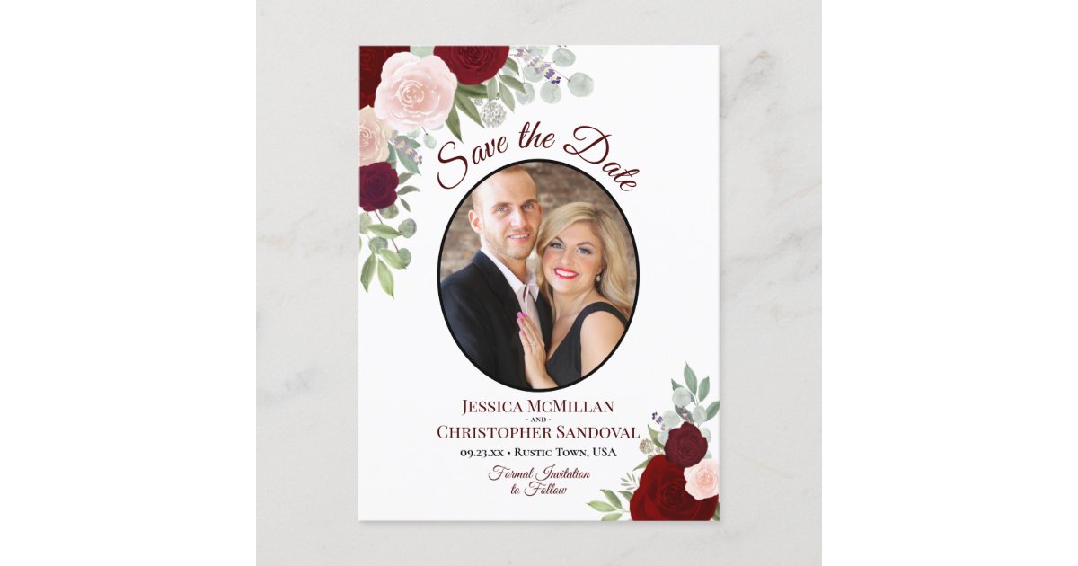 Elegant Red Roses & Photo Wedding Save the Date Announcement Postcard ...