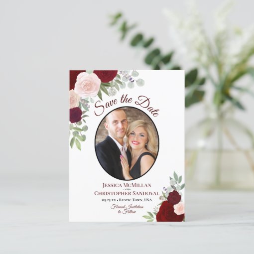Elegant Red Roses & Photo Wedding Save the Date Announcement Postcard ...