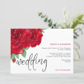 Elegant Red Roses Script Typography Wedding Invitation | Zazzle