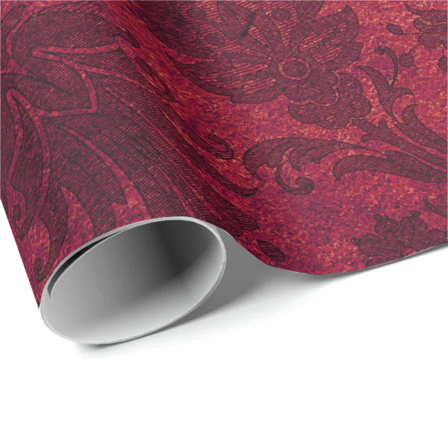 Elegant red royal damask floral pattern wrapping paper | Zazzle