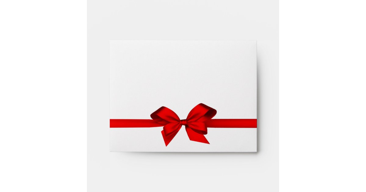 Elegant Red Satin Bow on White Envelope | Zazzle