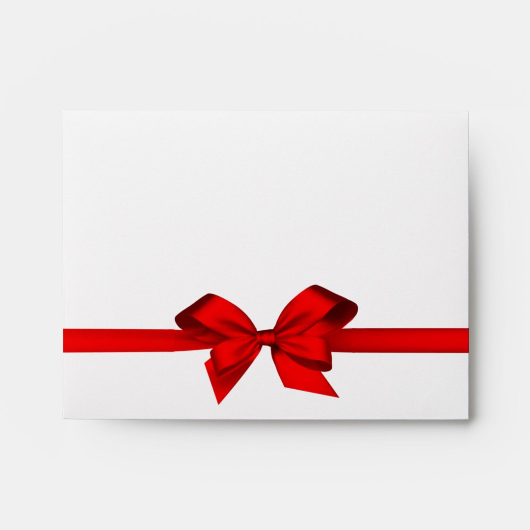 Elegant Red Satin Bow on White Envelope | Zazzle