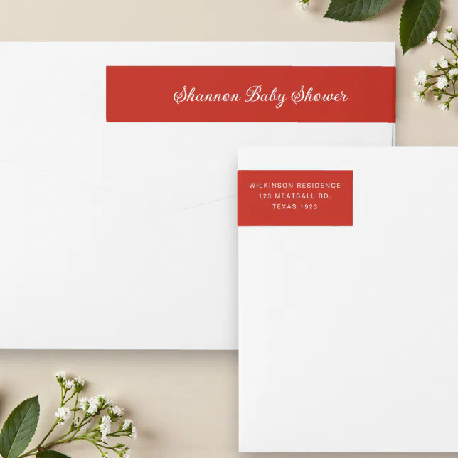 Elegant Red Script Baby Shower Wrap Around Label | Zazzle