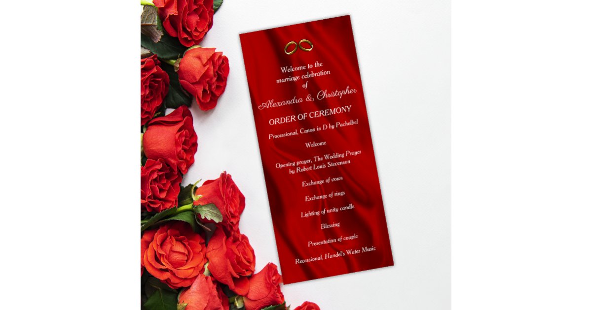 Elegant Red Silk Wedding Rings Program | Zazzle