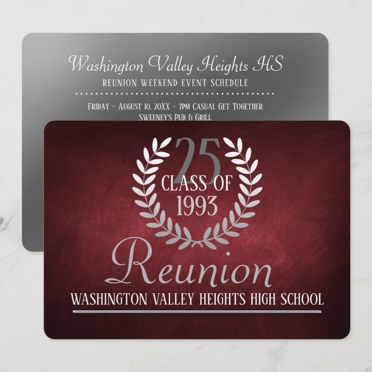 Elegant Red|Silver Class Reunion Invitation | Zazzle