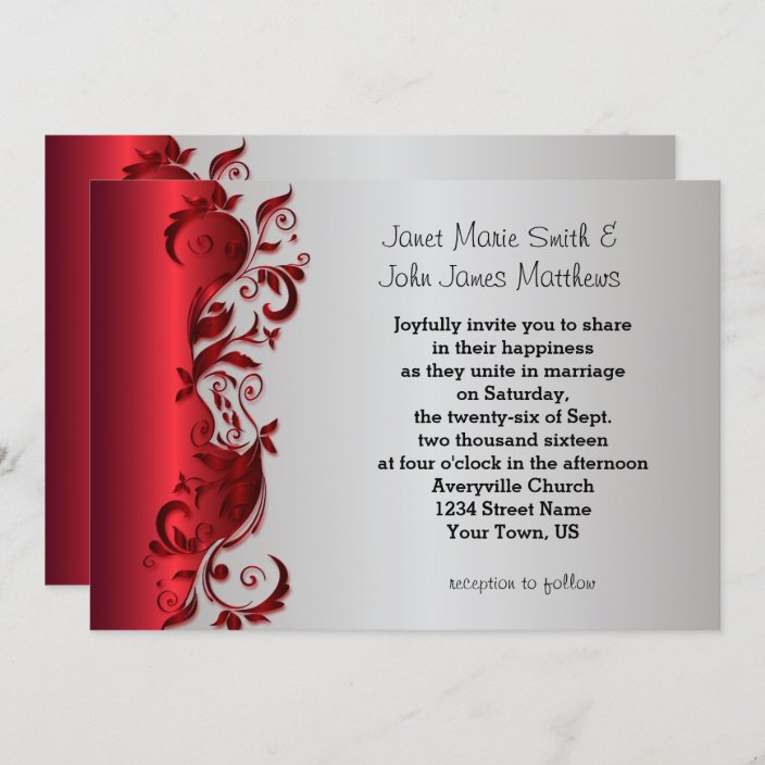 Elegant Red & Silver Florid Wedding Design Invitation | Zazzle.com