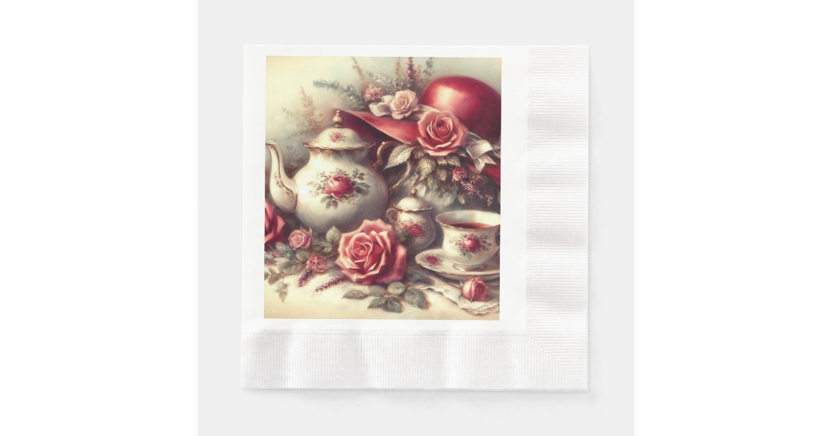 Elegant Red Tea Party Floral Paper Napkin | Zazzle
