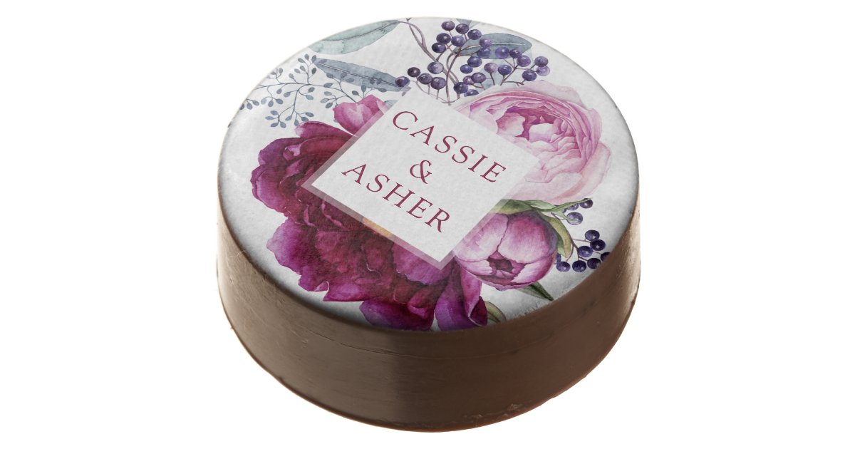 Elegant Red Violet Floral Botanical Wedding Chocolate Covered Oreo | Zazzle