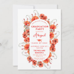 Elegant Red Watercolor Poppies Graduation Invitation | Zazzle