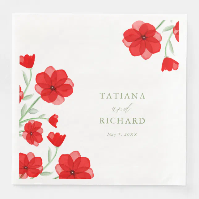 Elegant Red Watercolor Poppy Floral Wedding Paper Dinner Napkins | Zazzle