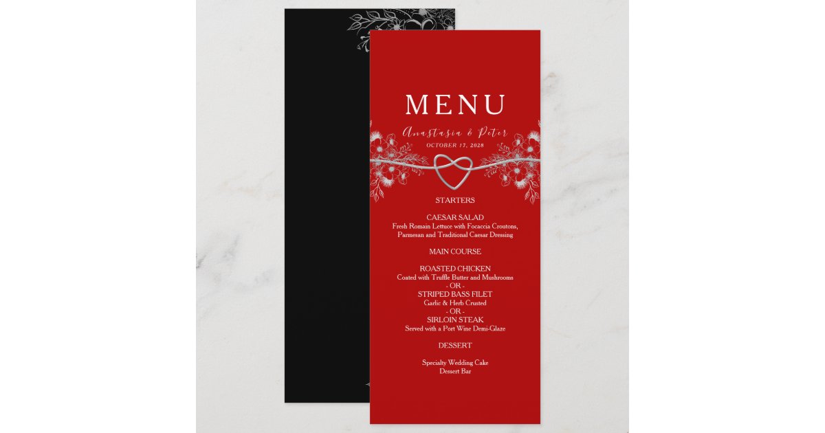 Elegant Red Wedding Menu | Zazzle