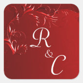 Elegant Red Wedding Monogrammed Square Sticker | Zazzle