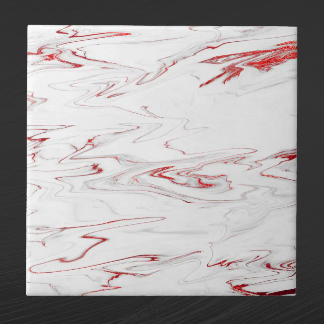 Elegant Red White Faux Marble Christmas Ceramic Tile | Zazzle