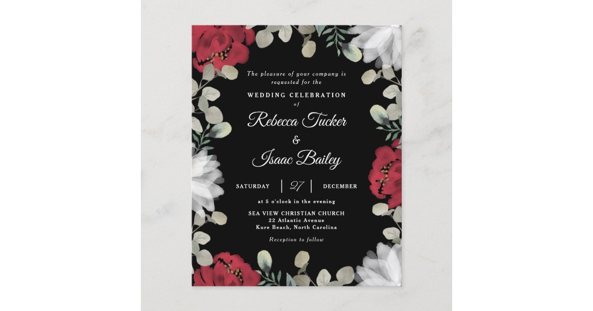 Elegant Red White Floral Greenery Wedding Invite | Zazzle