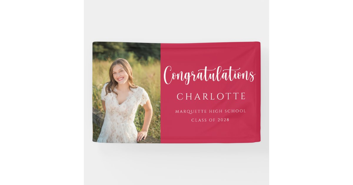 Elegant Red White Graduation Photo Banner | Zazzle