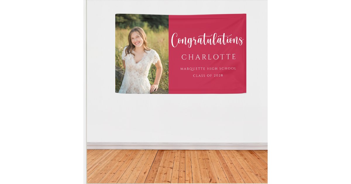 Elegant Red White Graduation Photo Banner | Zazzle