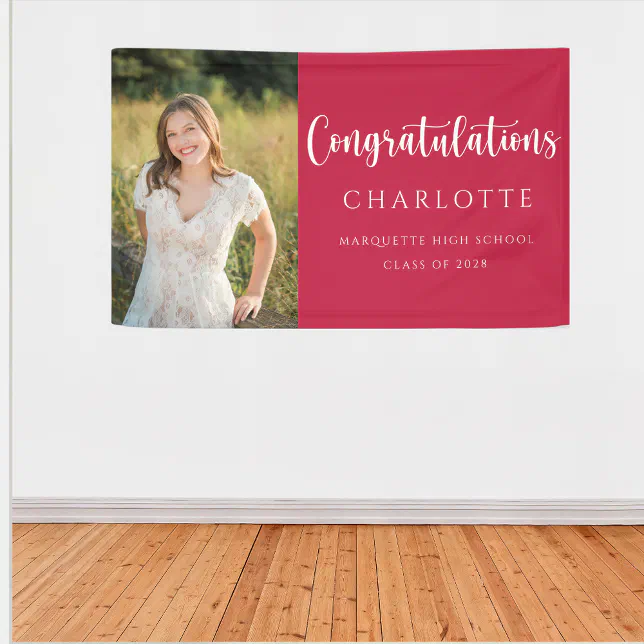 Elegant Red White Graduation Photo Banner | Zazzle