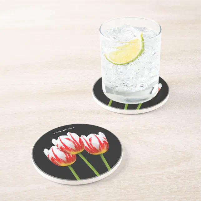 Elegant Red White Maple Leaf Tulips Coaster | Zazzle