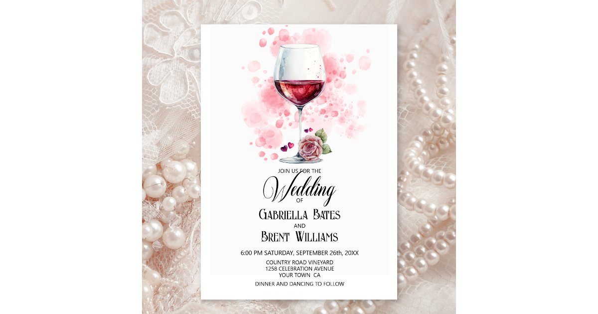 Elegant Red Wine Glass Wedding Invitation | Zazzle